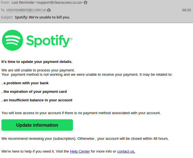 Spotify Payment Failed? It Could be a Scam
